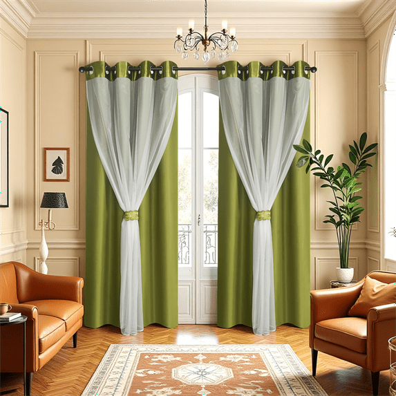 2-Pack Set Double Layer Indoor Curtains, White Sheer and Room Darkening ...