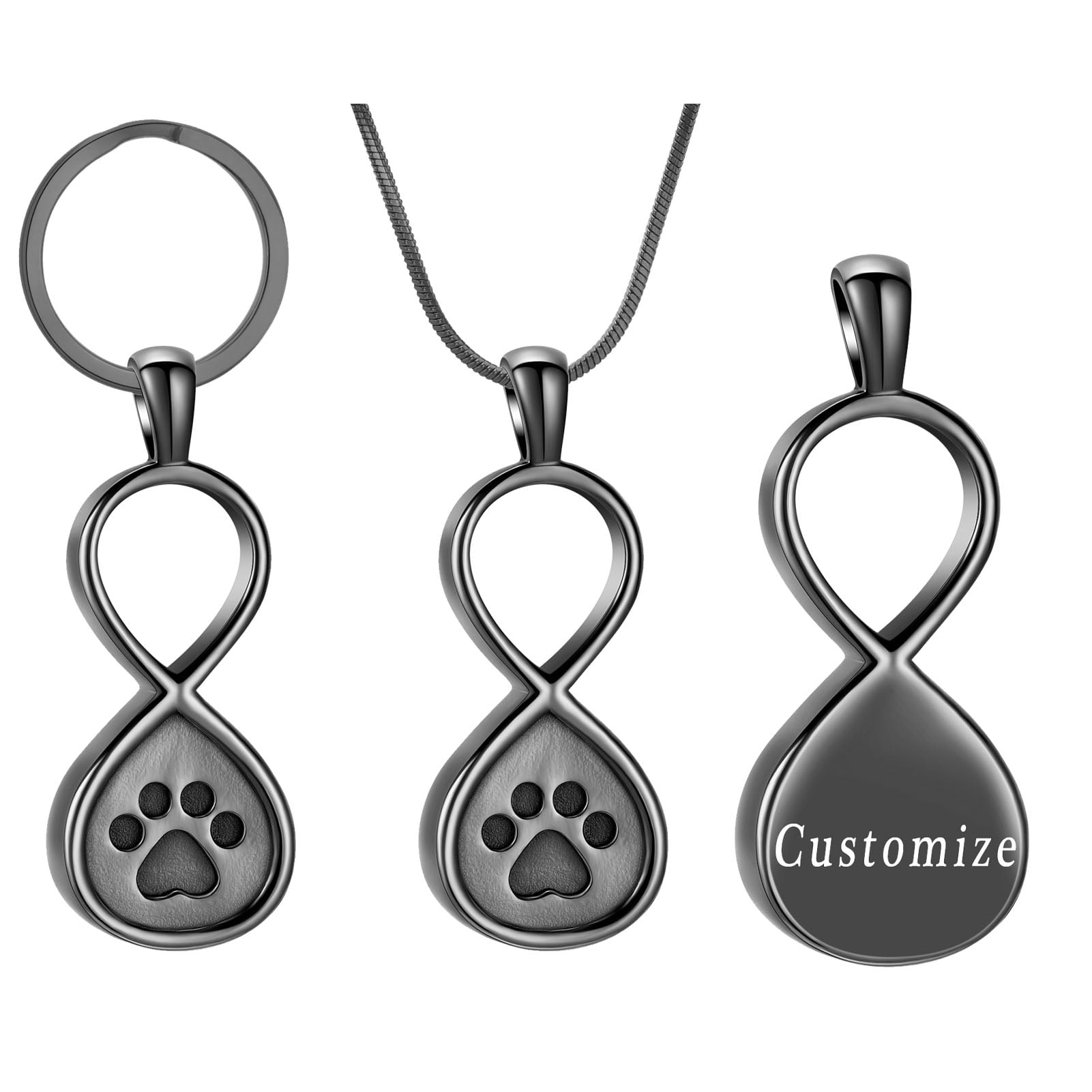 2 Pack Set Pet Infinity & Paw Print Urn Necklace / Urn Keychain for ...