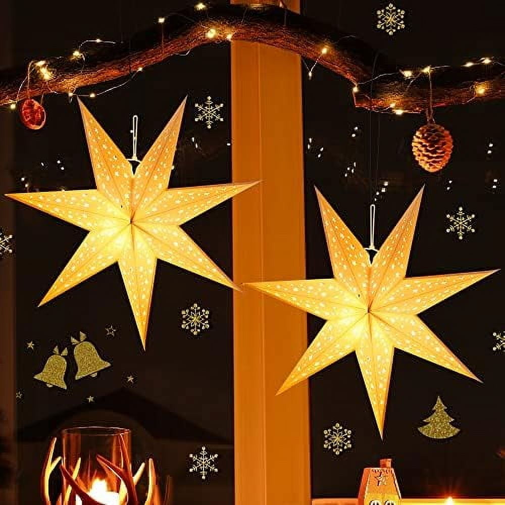 2 Pack Seven Pointed Star Lighted Paper Lanterns Christmas Decor, 20 in ...