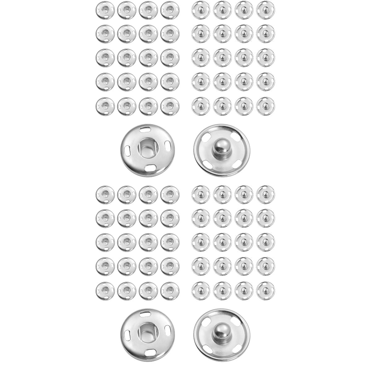 FENGGUIQU Sewing Press Studs Snap 50 Sets Round Silver For Jacket And ...