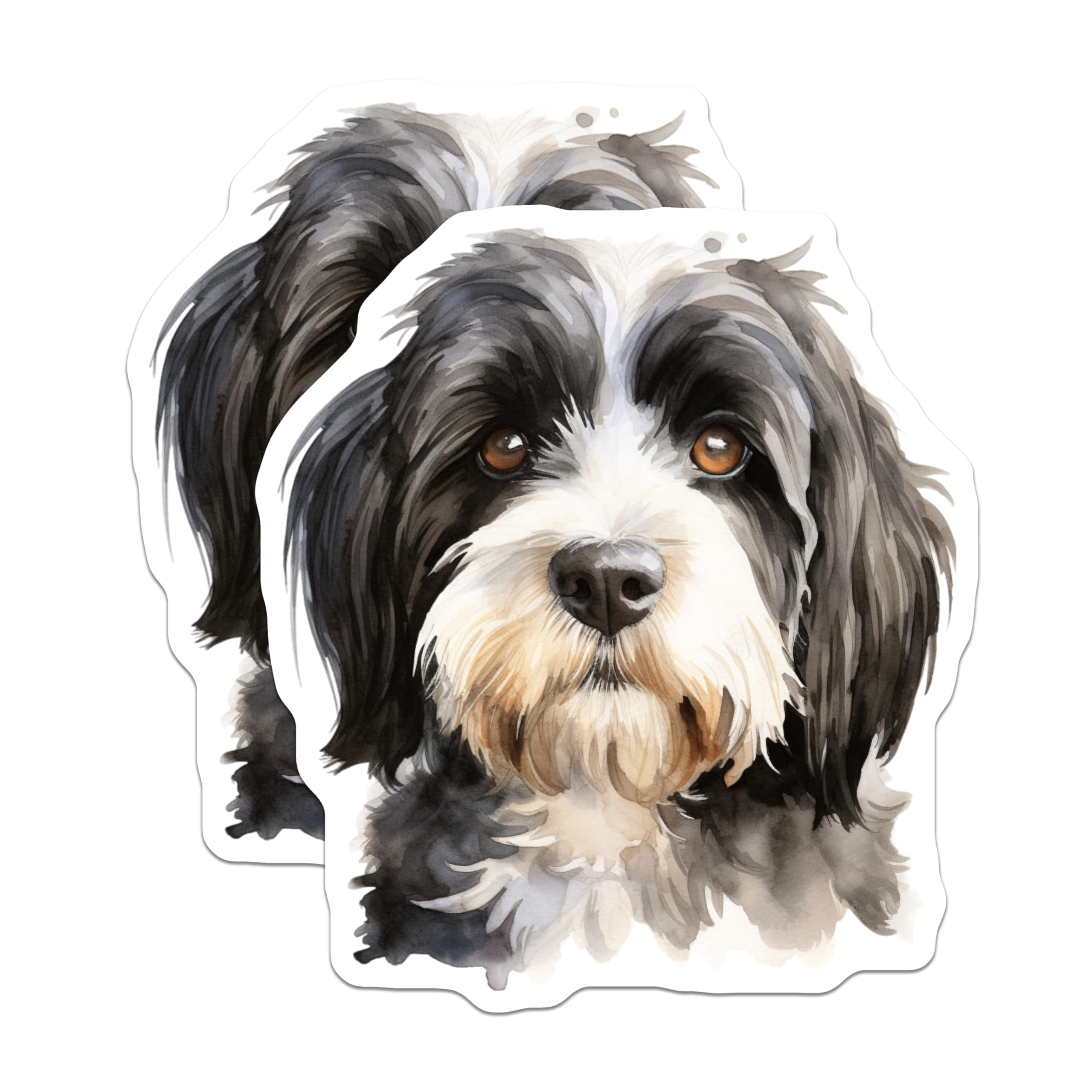 (2 Pack) Shaggy Dog Stickers - Watercolor Pet Portrait Art - Cute Puppy ...