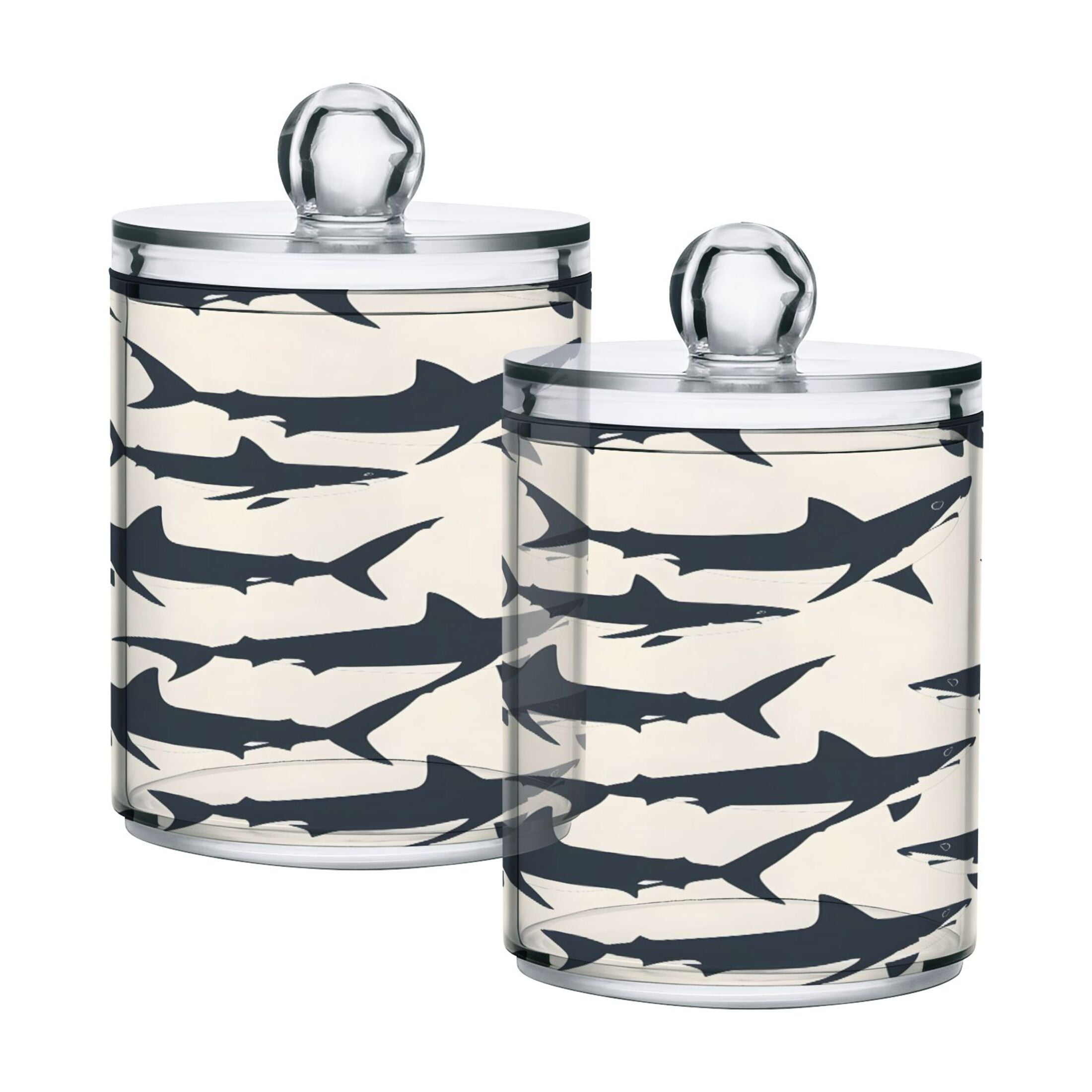 2 Pack Shark Silhouettes Qtip Holder Dispenser Clear Plastic Storage ...