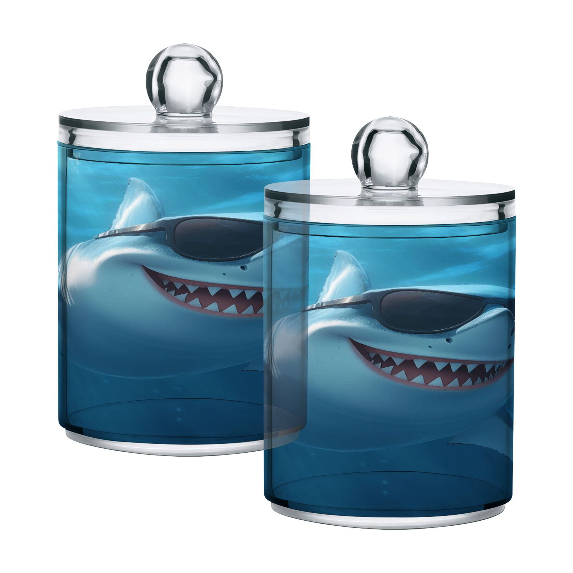 2 Pack Shark with Sunglasses Qtip Holder Dispenser Clear Plastic ...
