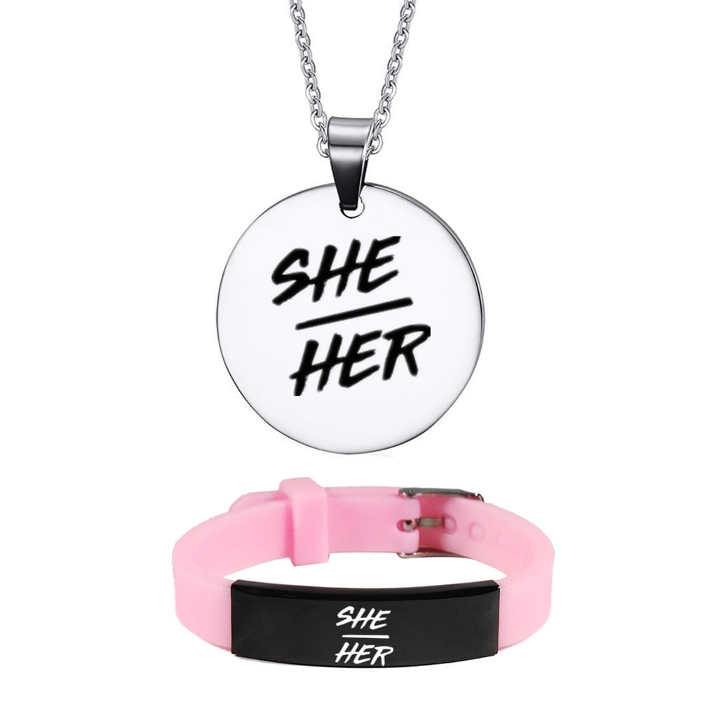 2 Pack She Her Pronouns Necklace Bracelet for Adults Children ...