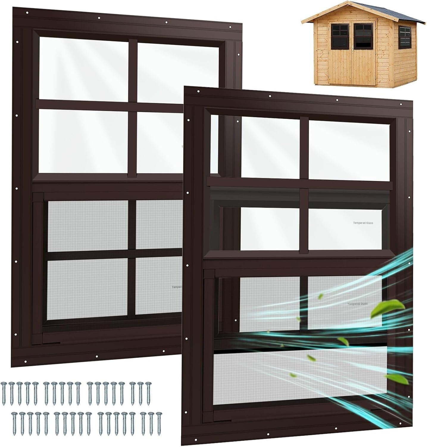2 Pack Shed Window Flush Mount Windows with Tempered Glass for Sheds ...