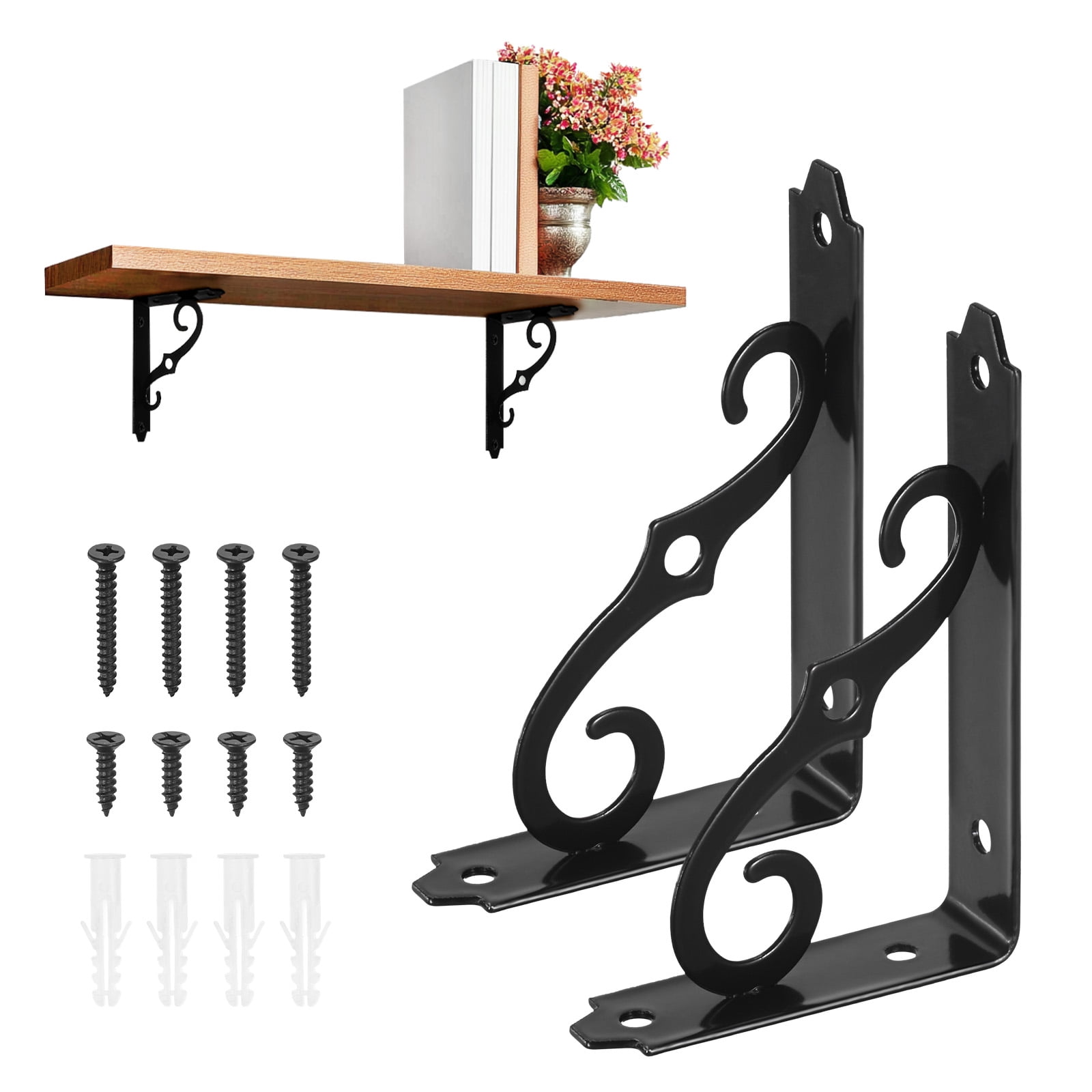 2-Pack Shelf Brackets, 5 Inch Long Iron Wall Mount Shelf Support ...