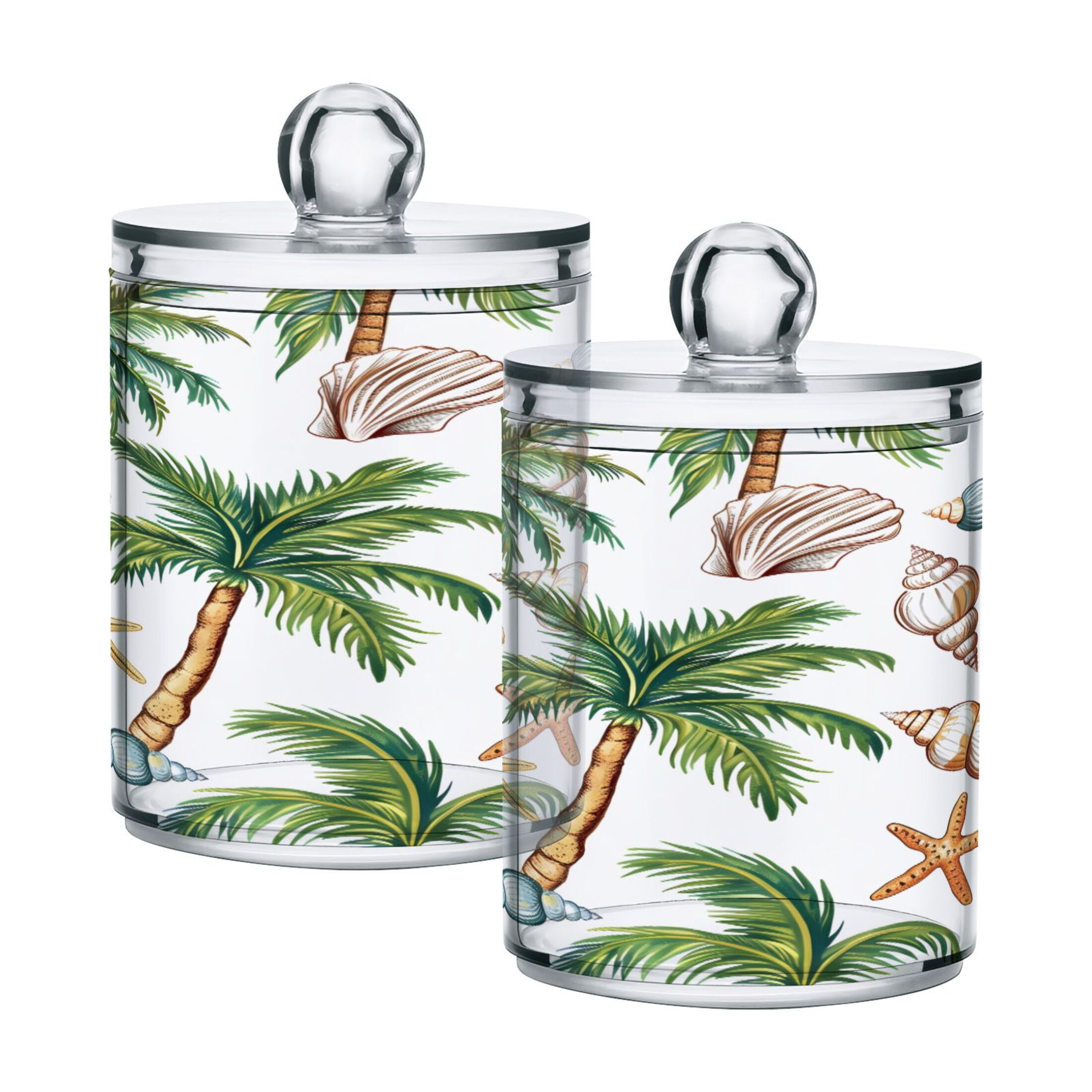 2 Pack Shells Palm Trees Starfish Qtip Holder Dispenser Clear Plastic ...