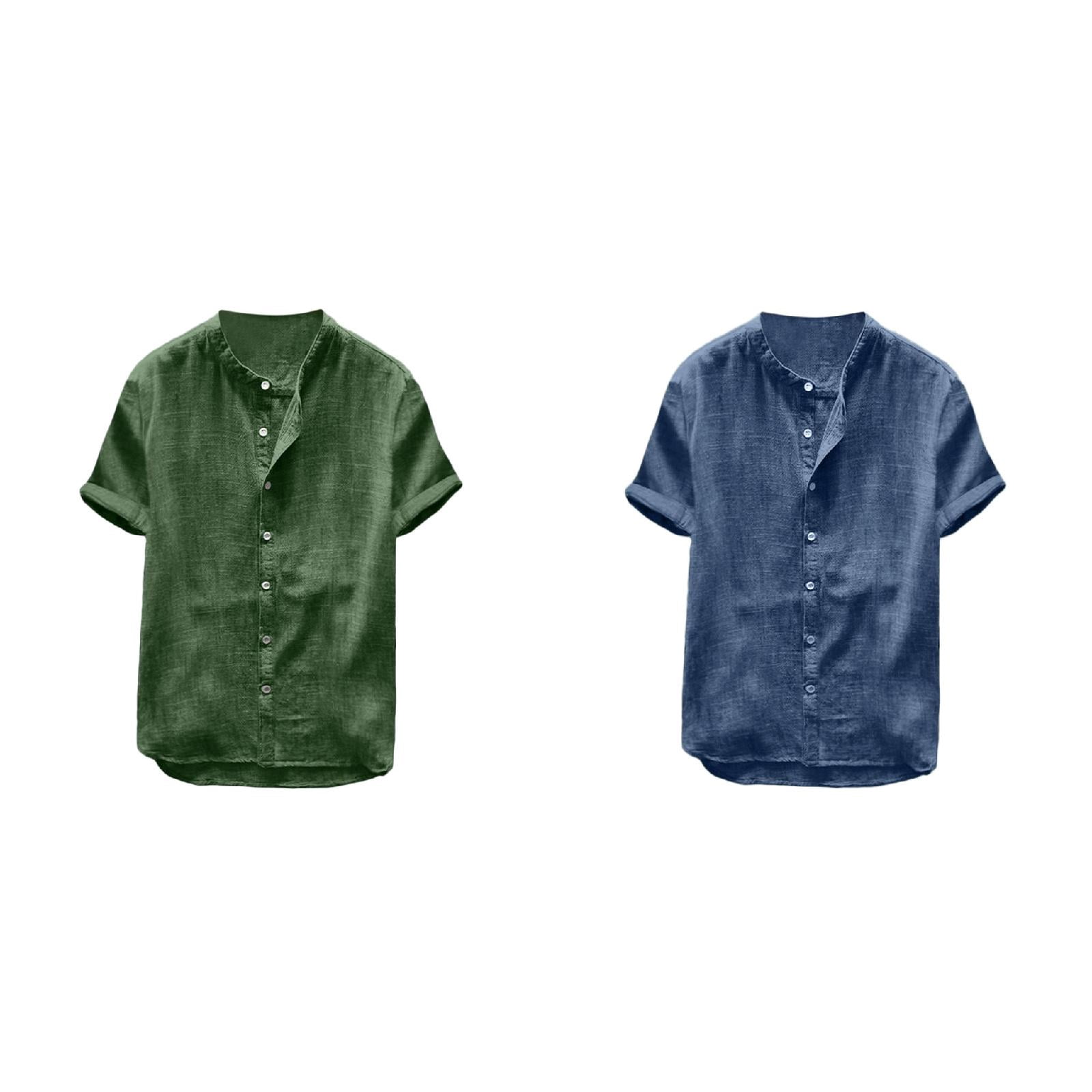 2-Pack,Shirts Solid Baggy Linen Color Tops Men's Blouse T Short Sleeve ...