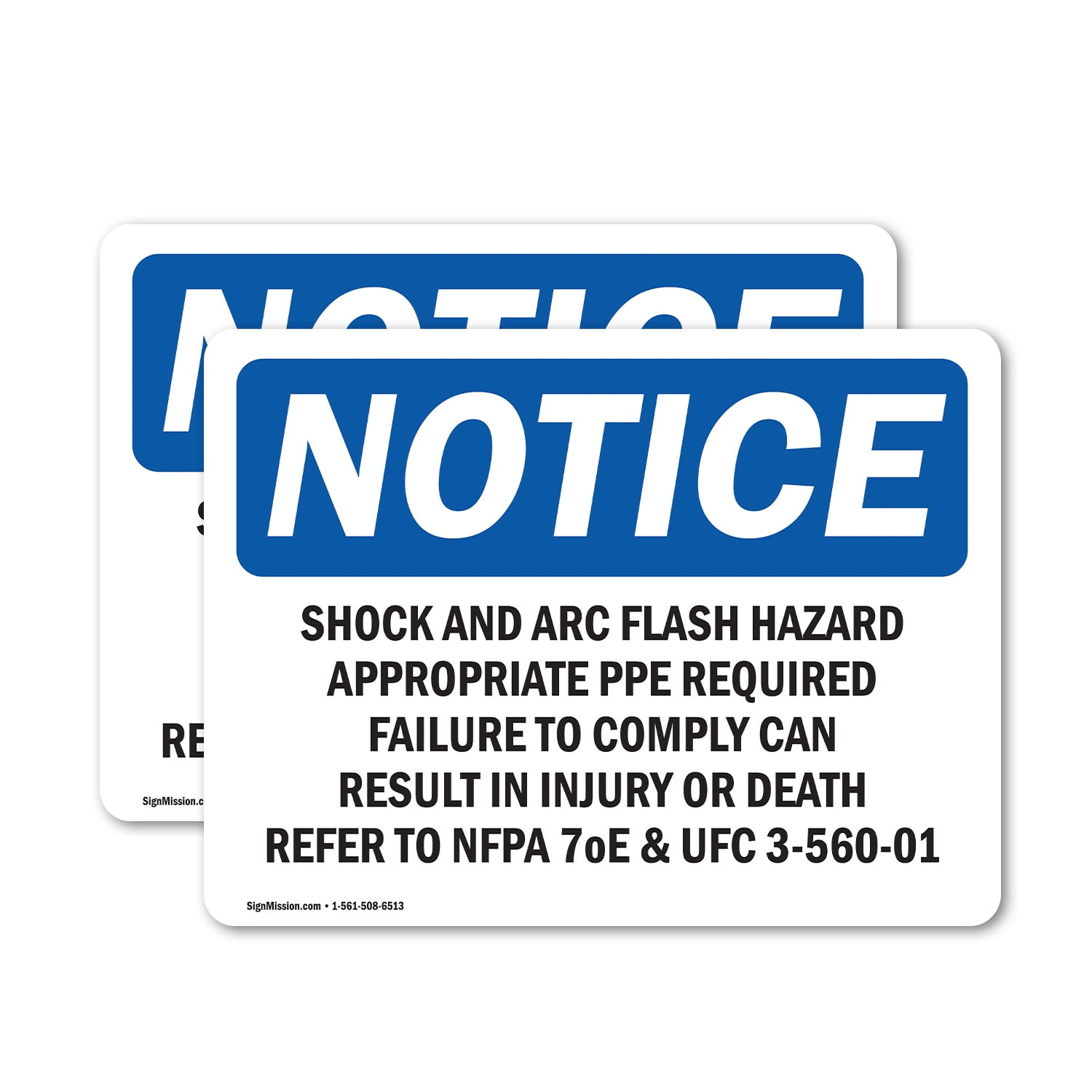 (2 Pack) Shock And Arc Flash Hazard Appropriate PPE OSHA Notice Sign ...