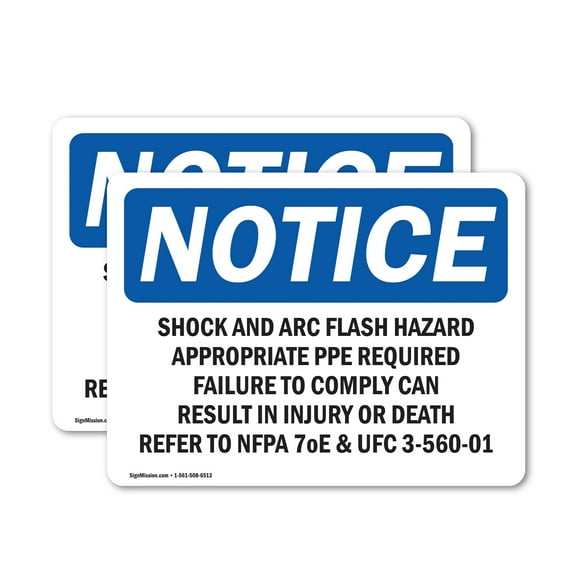 (2 Pack) Shock And Arc Flash Hazard Appropriate PPE OSHA Notice Sign ...
