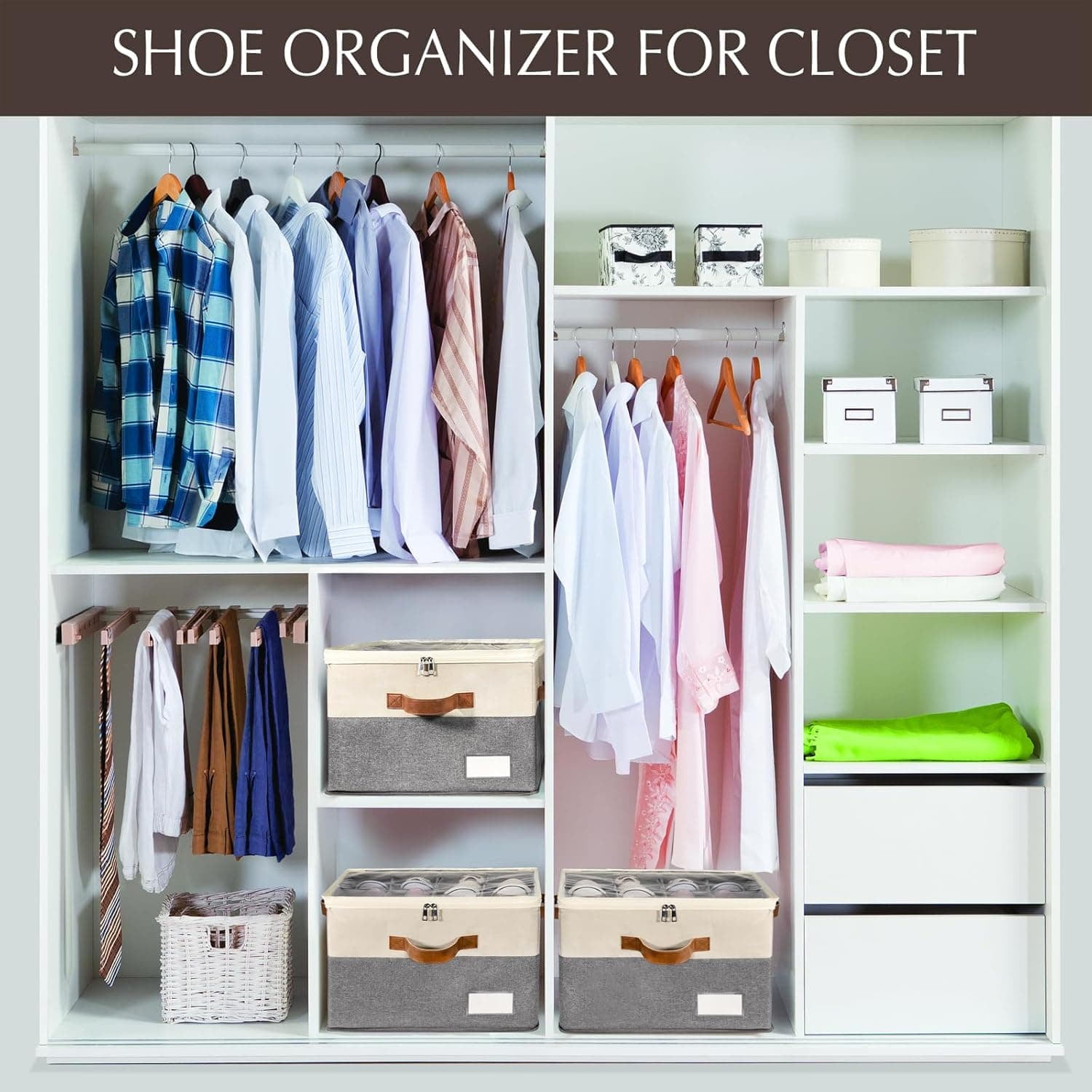 2 Pack Shoe Organizer for Closet, Adjustable Shoe Box Storage ...
