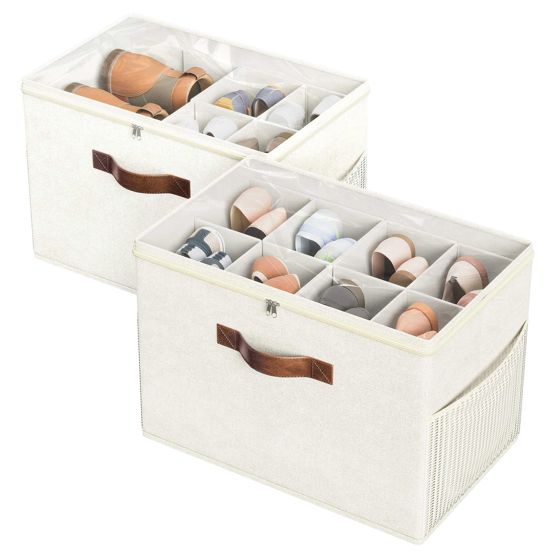 2 Pack Shoe Organizer For Closet Clear Foldable Storage Containers ...