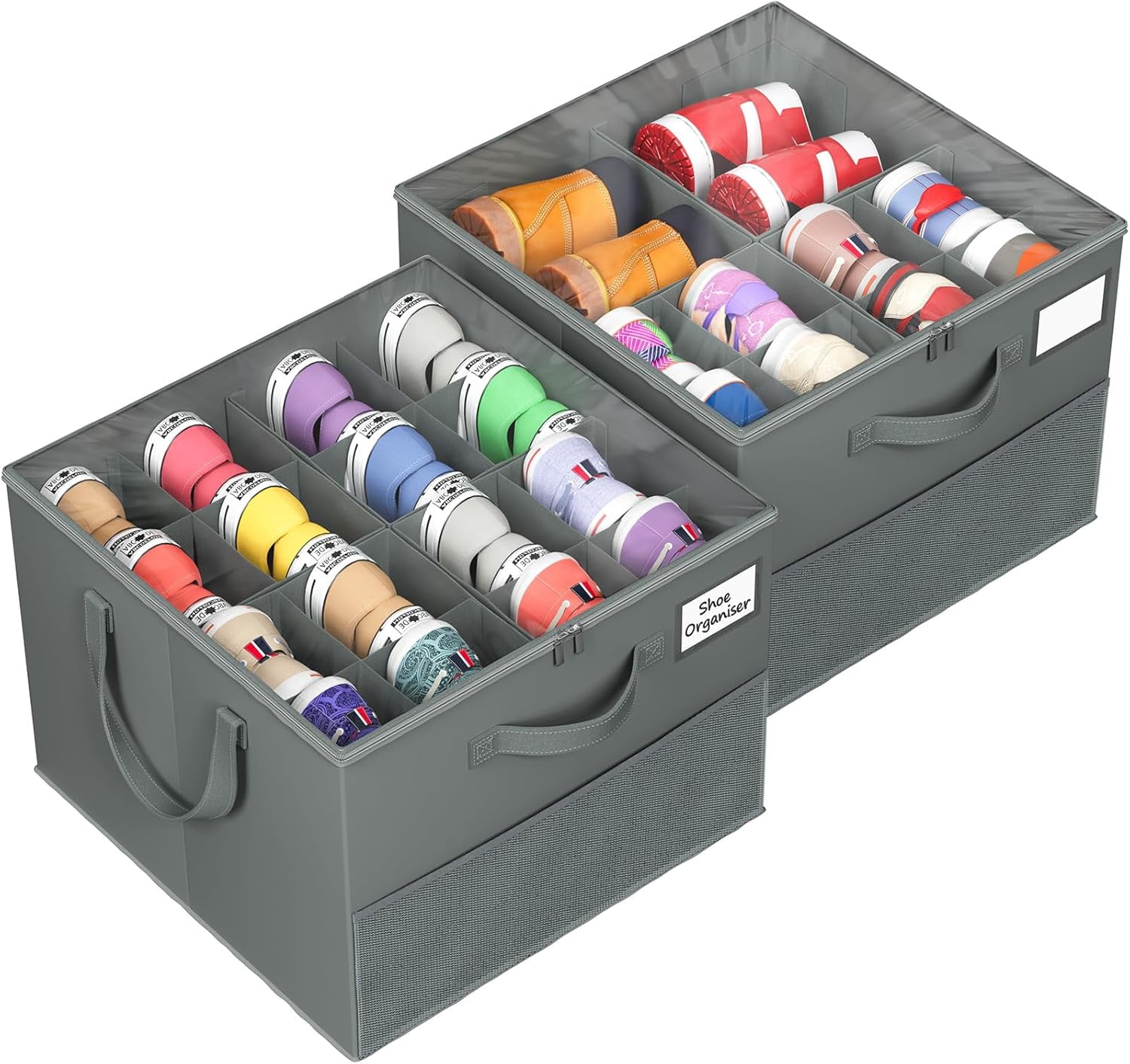 2 Pack Shoe Organizer for Closet, Large Shoe Box Storage Containers ...