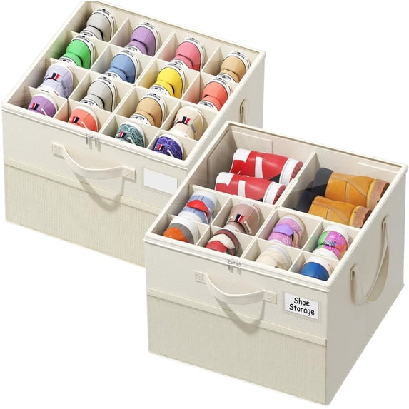 2 Pack Shoe Organizer for Closet, Large Shoe Box Storage Containers ...