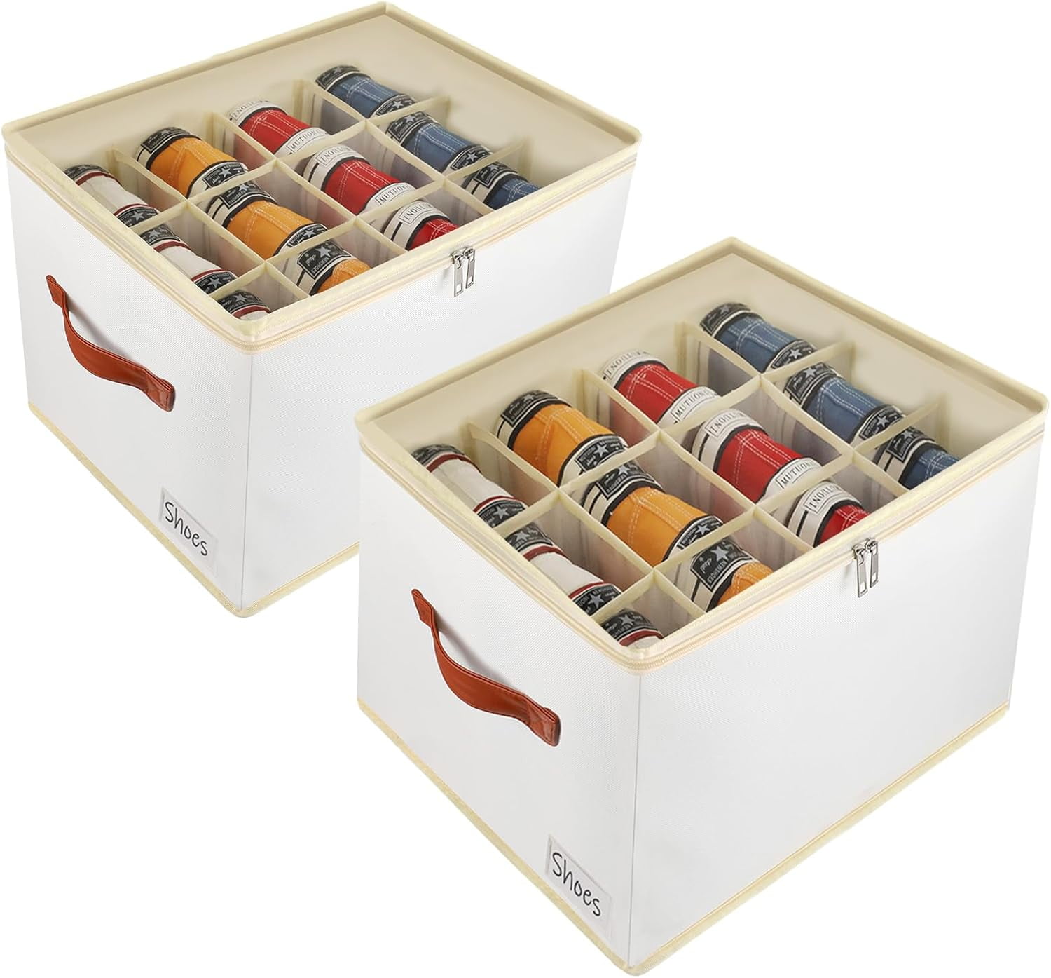 2 Pack Shoe Storage Box Organizer for Closet - 24 Cell Space Saver ...