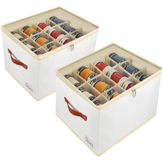 2 Pack Shoe Storage Box Organizer for Closet - 24 Cell Space Saver ...