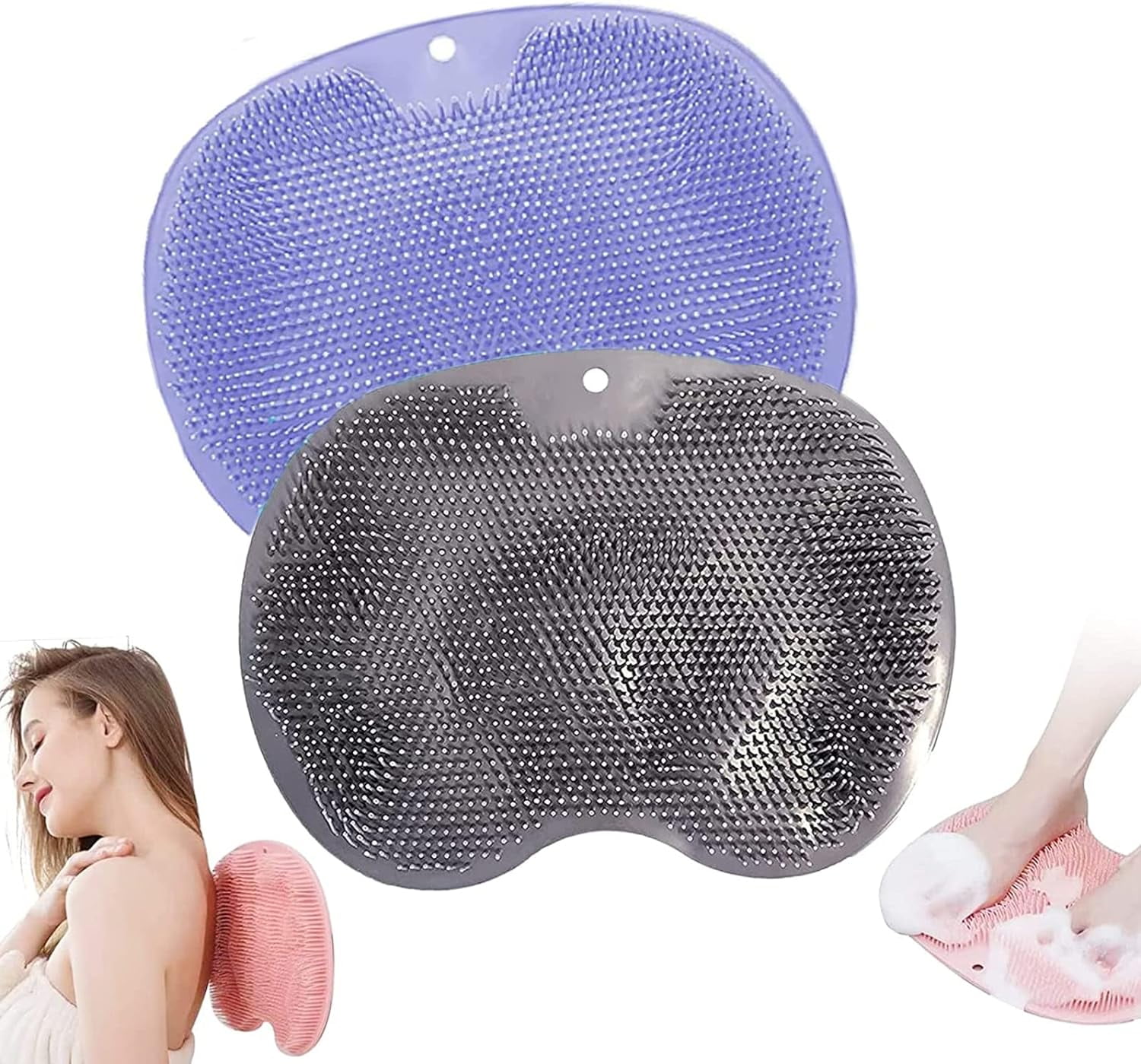 2 Pack Shower Back & Foot Scrubber,Wall Mounted Back Scrubber Silicone ...