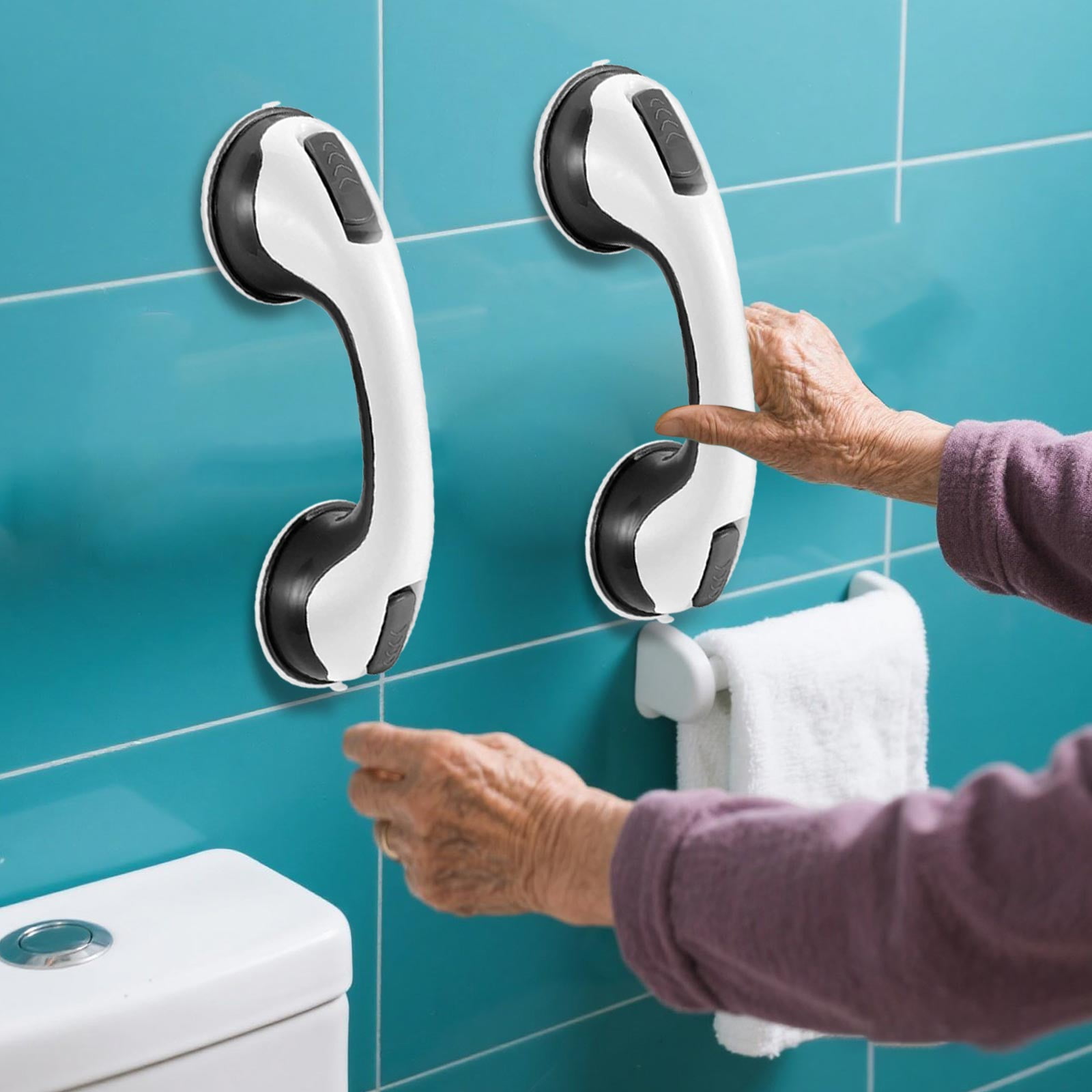 2 Pack Shower Suction Handle 12 Inch Support Grab Bars for Bathtub and ...