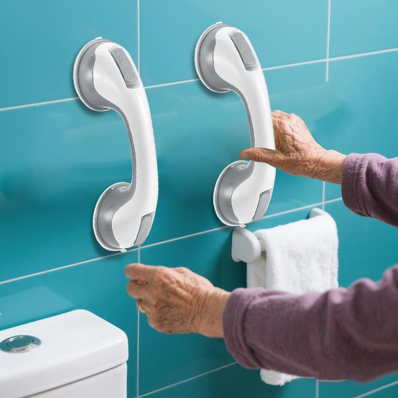 2 Pack Shower Suction Handle 12 Inch Support Grab Bars for Bathtub and ...