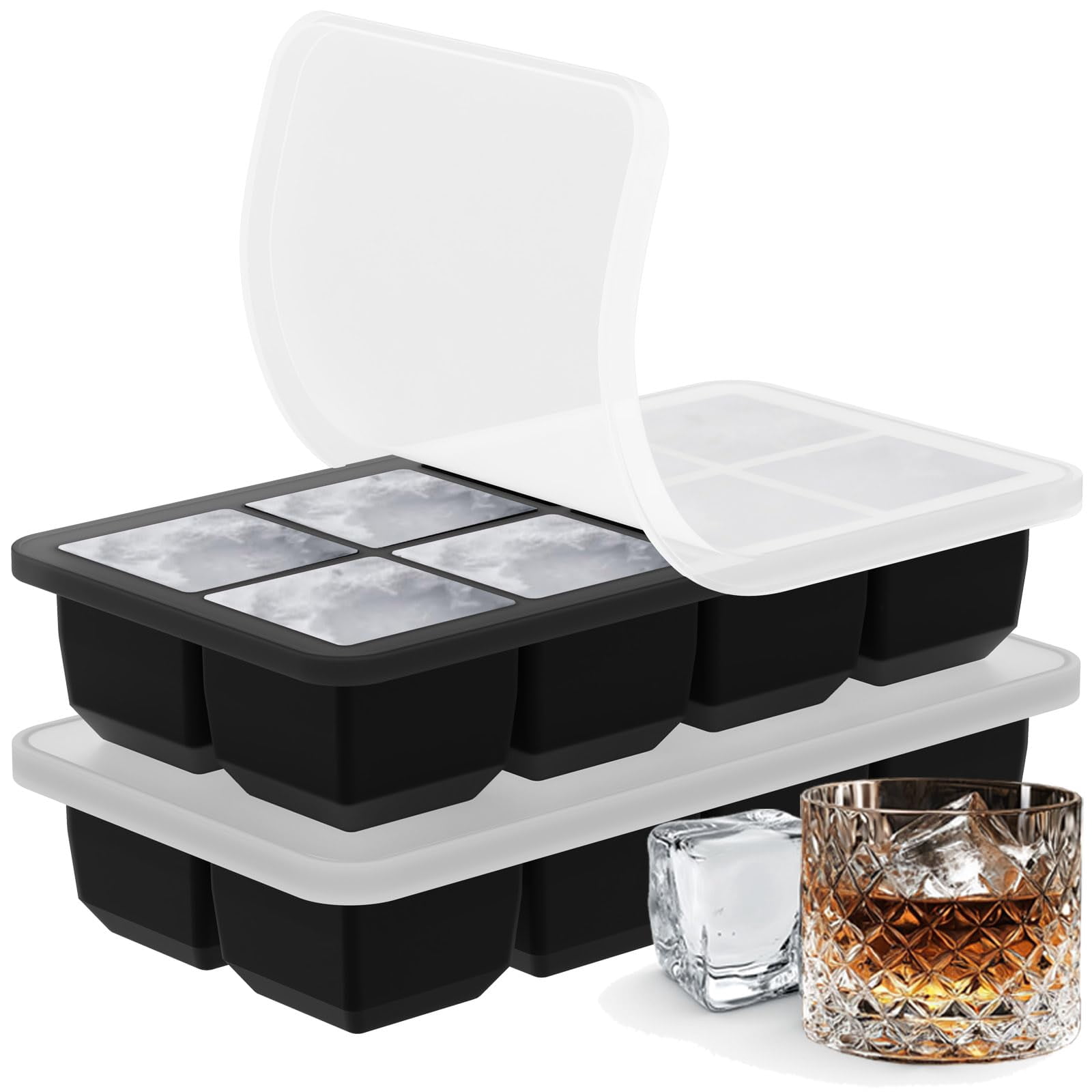 2 Pack Silicone 2 Inch Large Ice Cube Molds for Cocktails Wine Fruit ...