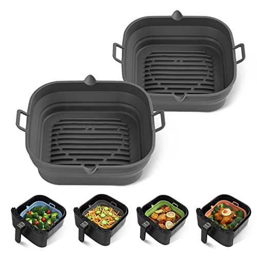 [2 Pack] Silicone Air Fryer Liners Square - Reusable Airfryer Basket ...