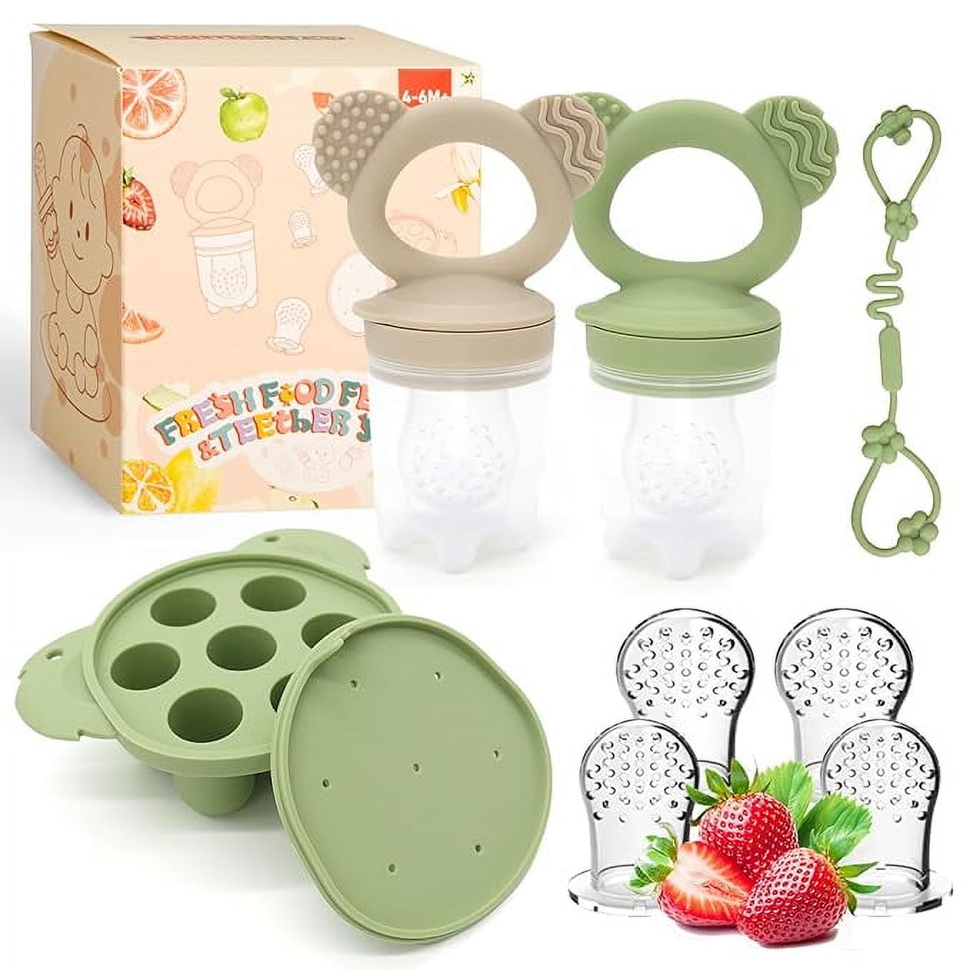 2 Pack Silicone Baby Food Feeders + Mini Freezer Tray for 4 Months+ ...