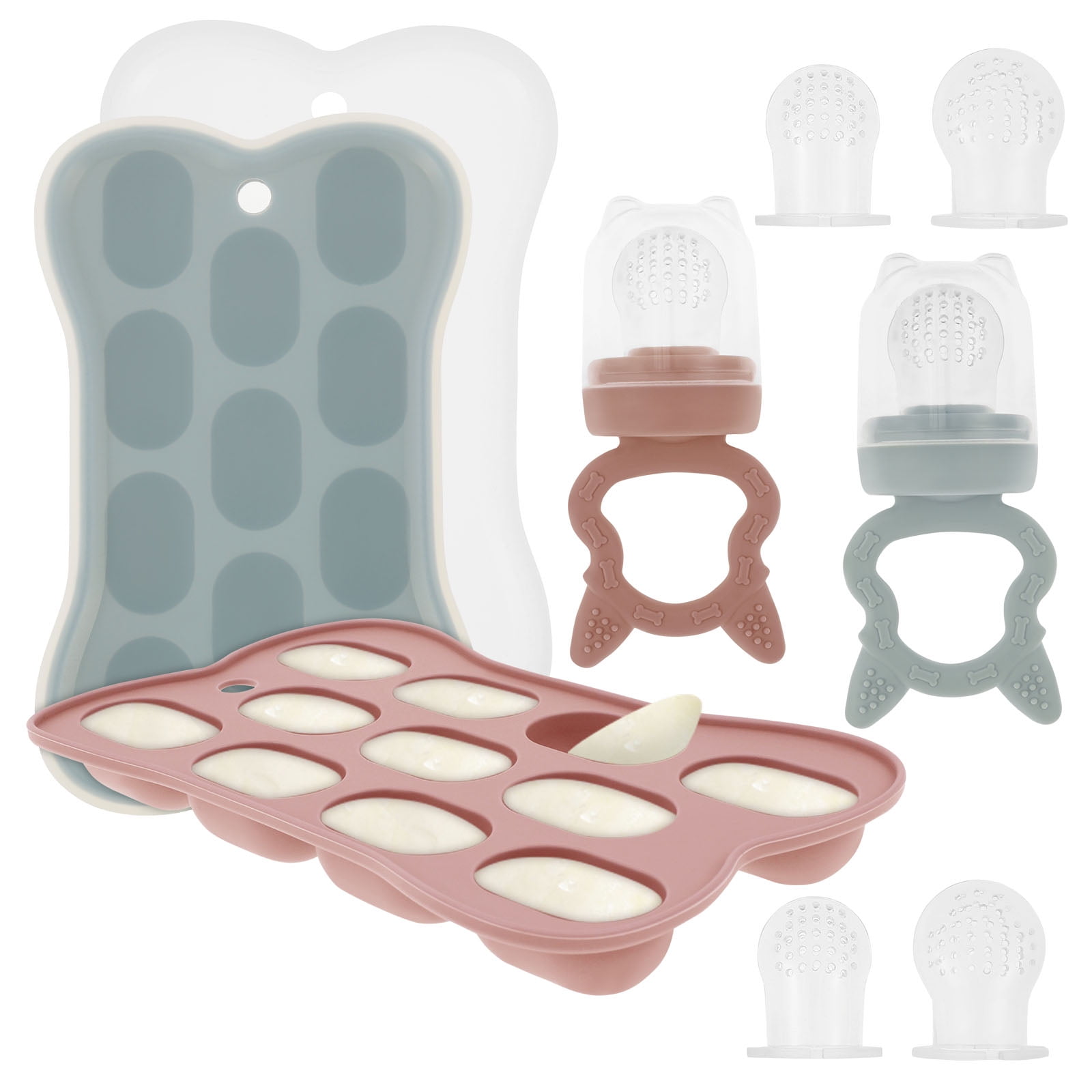 2 Pack Silicone Baby Fruit Feeder with Mini Freezer Tray, Baby Teethers ...