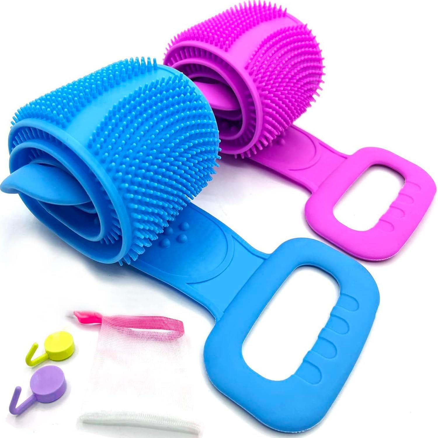 2 Pack Silicone Back Scrubber for Shower Dual Sided Bath Body ...