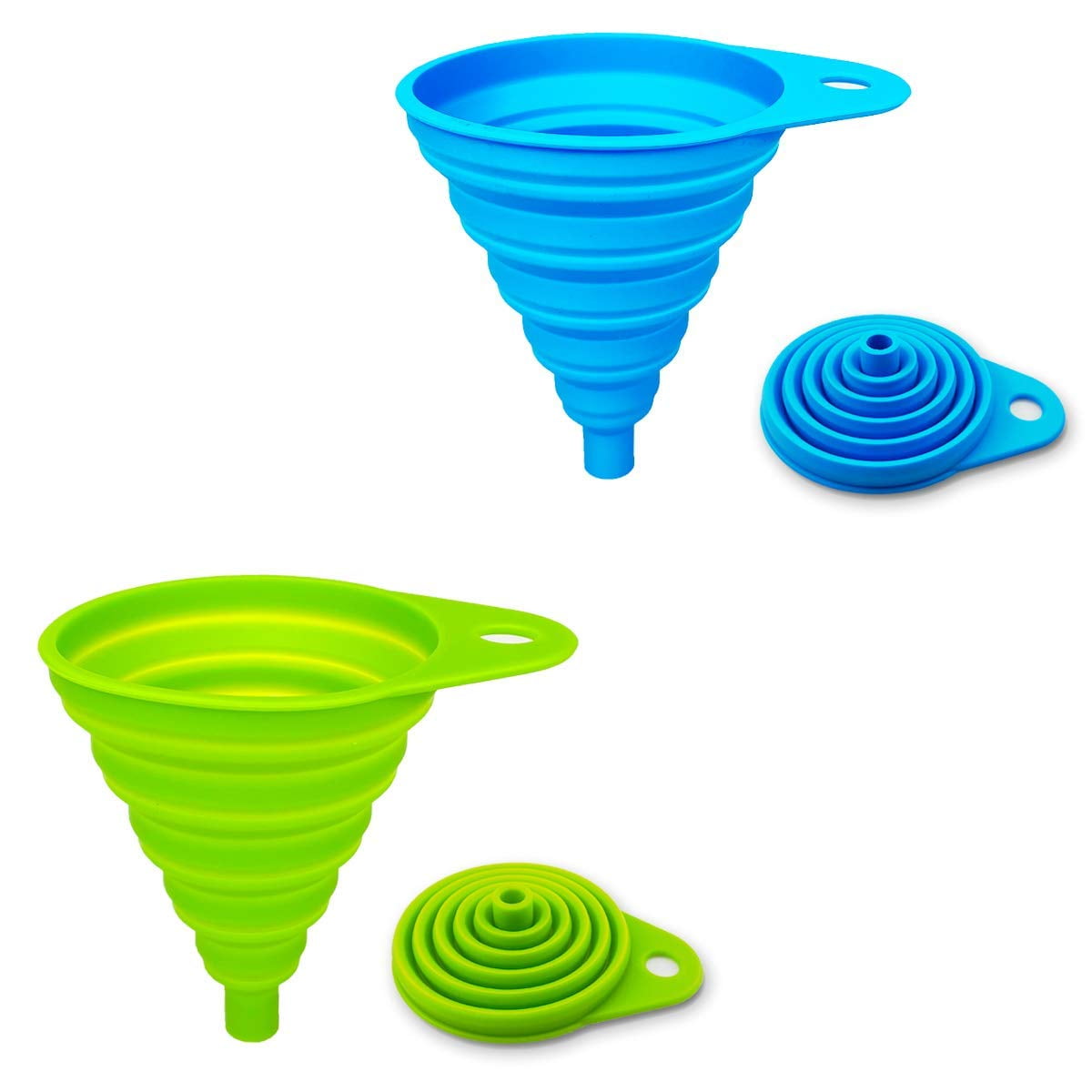 2 Pack Silicone Collapsible Funnel, Flexible Foldable Kitchen Funnel ...