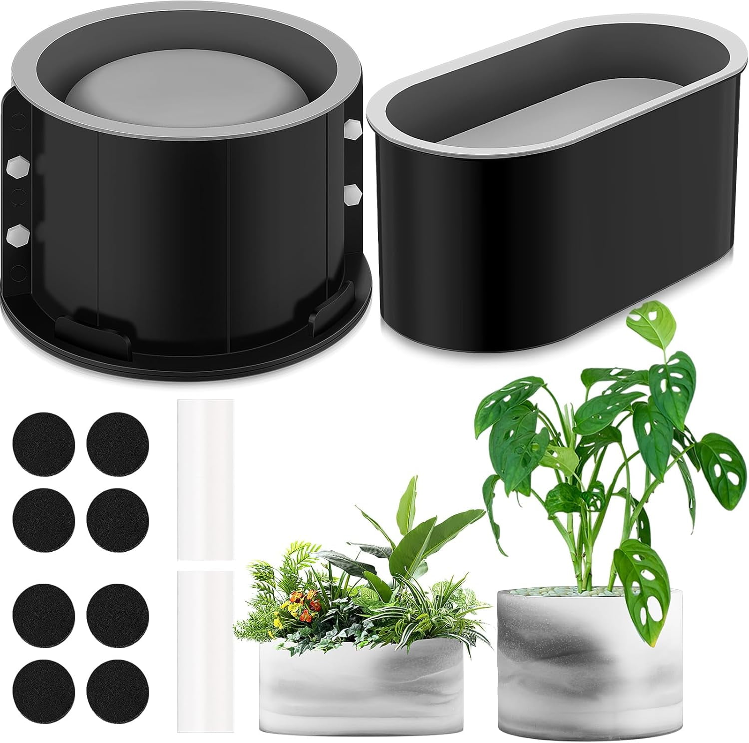 2 Pack Silicone Concrete Planter Mold Large Concrete Planter Mold Round ...