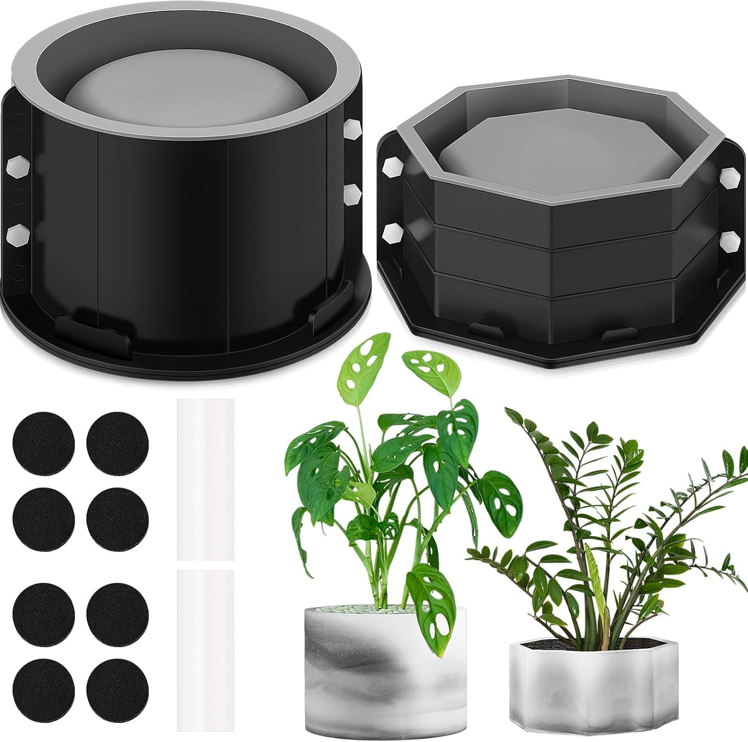 2 Pack Silicone Concrete Planter Mold, Large Concrete Planter Mold ...