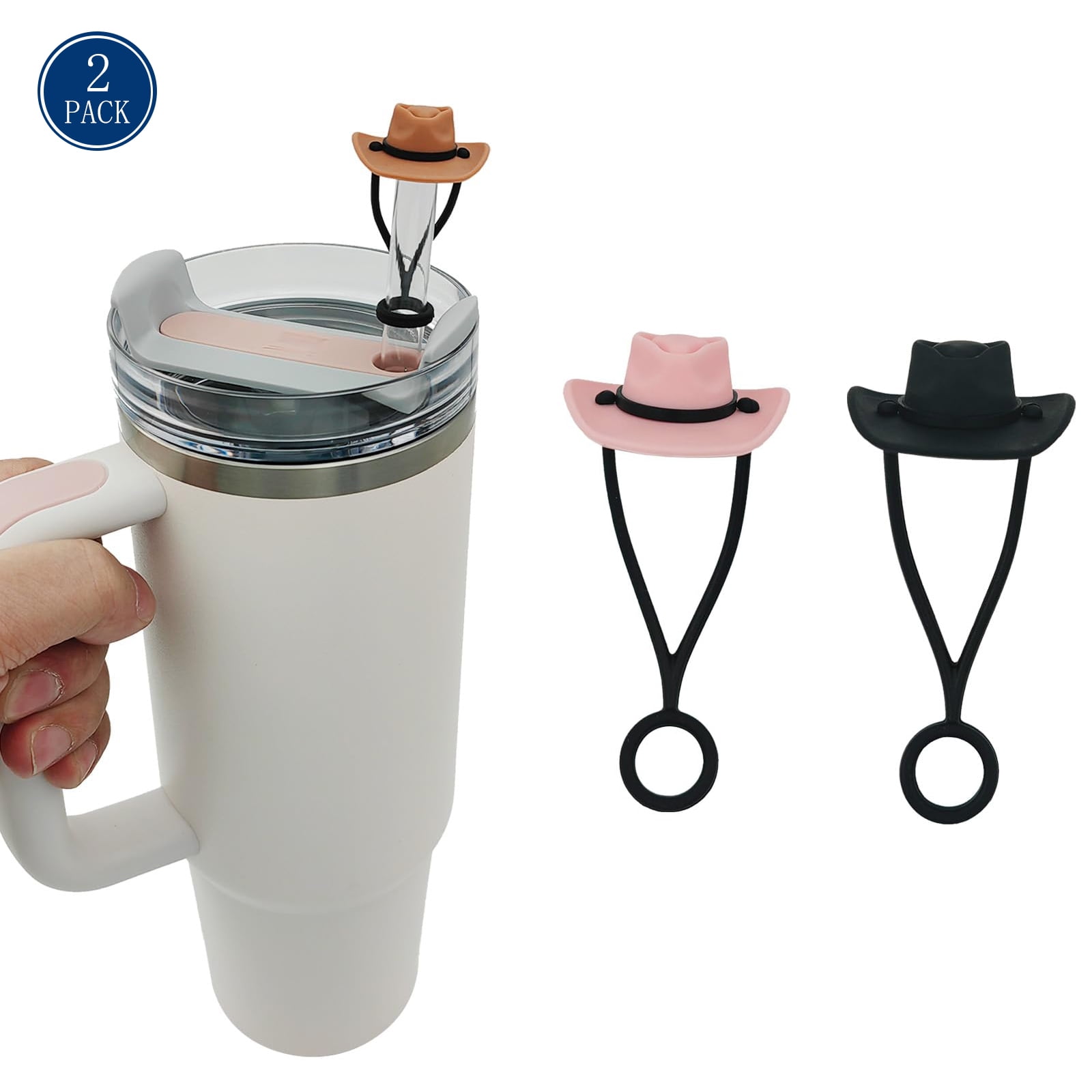 2 Pack Silicone Cowboy Hat Straw Covers Cap Compatible with Stanley Cup ...
