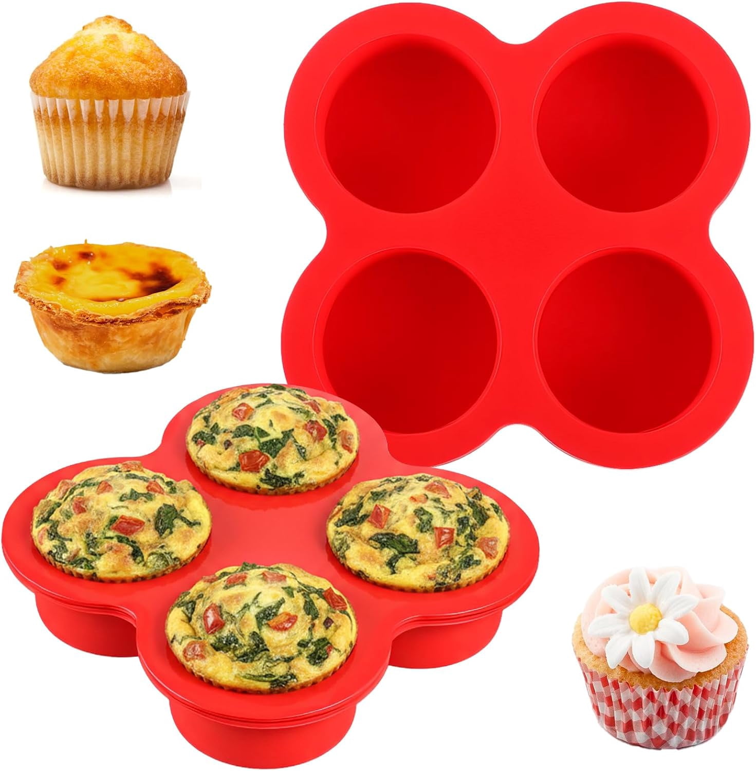 2 Pack Silicone Egg Bite Molds 4-Cups Air Fryer Egg Bite Molds Food ...