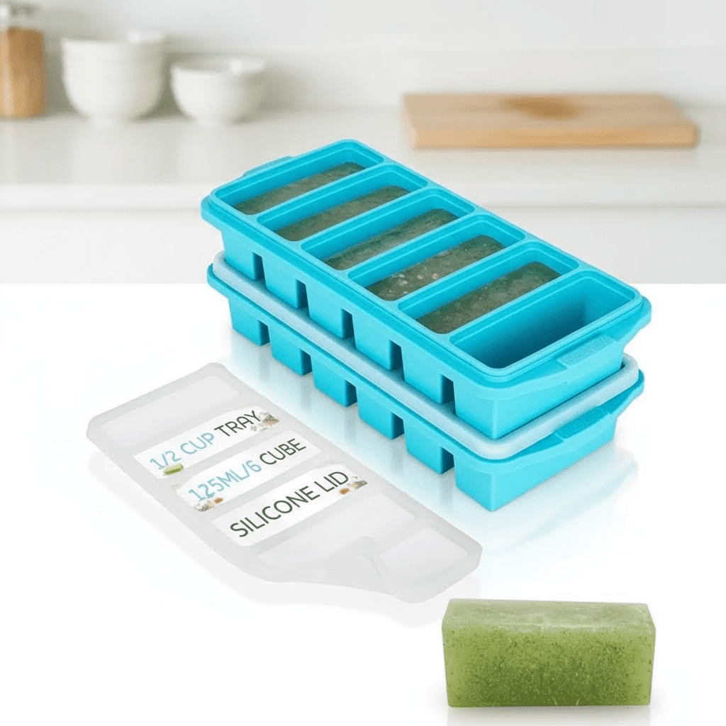 2-Pack Silicone Freezer Trays with Lids for Meal Prep, Makes 12 Half ...