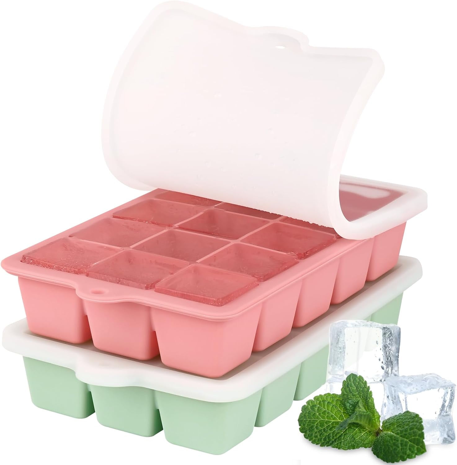 2 Pack Silicone Ice Cube Tray, Medium Size Ice Cube Trays for Freezer ...