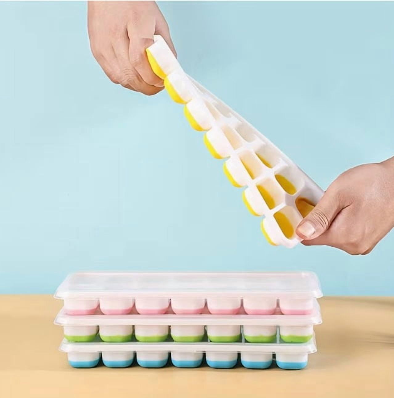 2-Pack Silicone Ice Cube Tray with Lid - Easy Release Reusable Ice Mold ...
