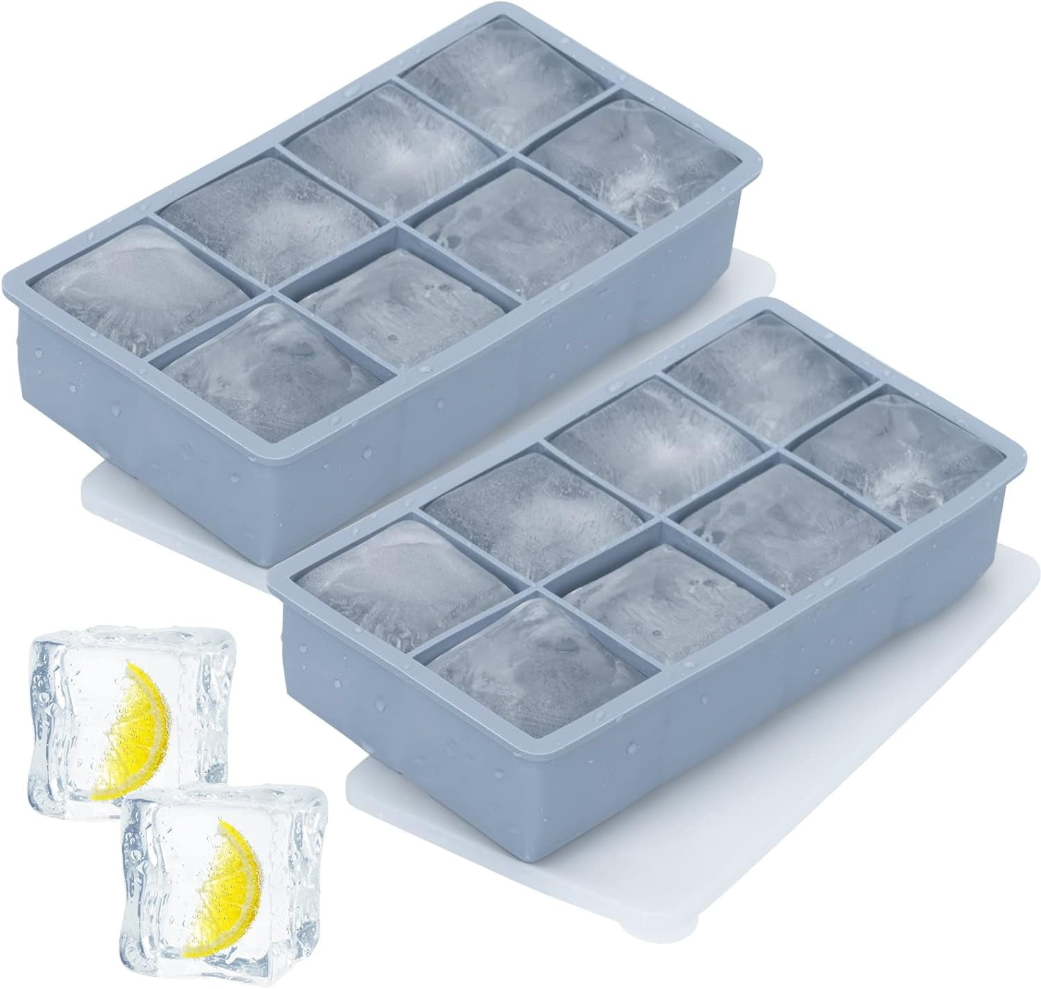 2 Pack Silicone Ice Cube Trays with Lid, Easy Release Green 1.7 Inch ...