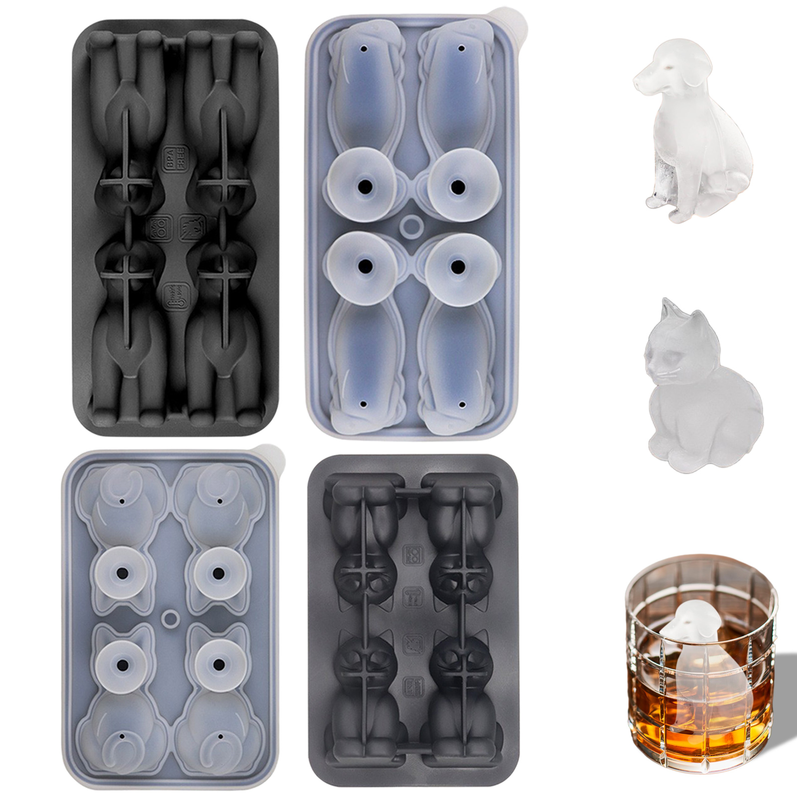 2 Pack Silicone Ice Cubes Molds, BPA-Free Cute 4-Hole Ice Mold Fun ...
