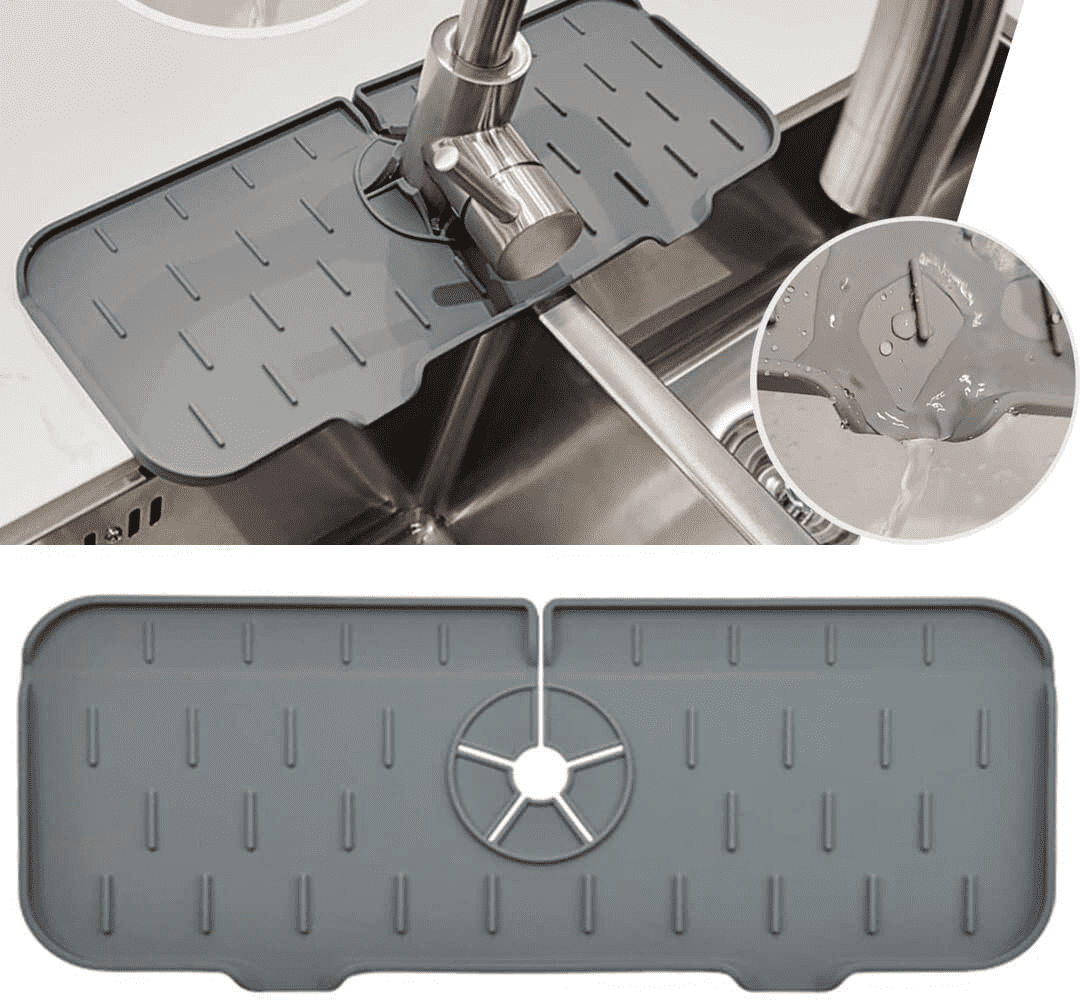 2-Pack Silicone Kitchen Sink Splash Guard with Tray and Sponge Holder ...