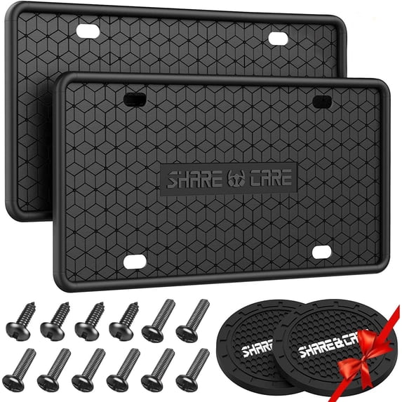 2 Pack Silicone License Plate Frame, Front Back License Plate Cover ...
