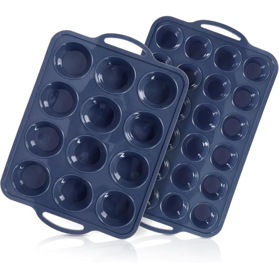 MY 2 Pack Silicone Muffin Pan 12 and 24 Cup with Metal Frame,Non Stick ...