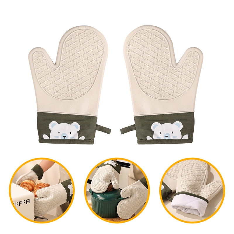 2 Pack Silicone Oven Mitts, Heat Resistant Grilling Mitts, Non-slip ...