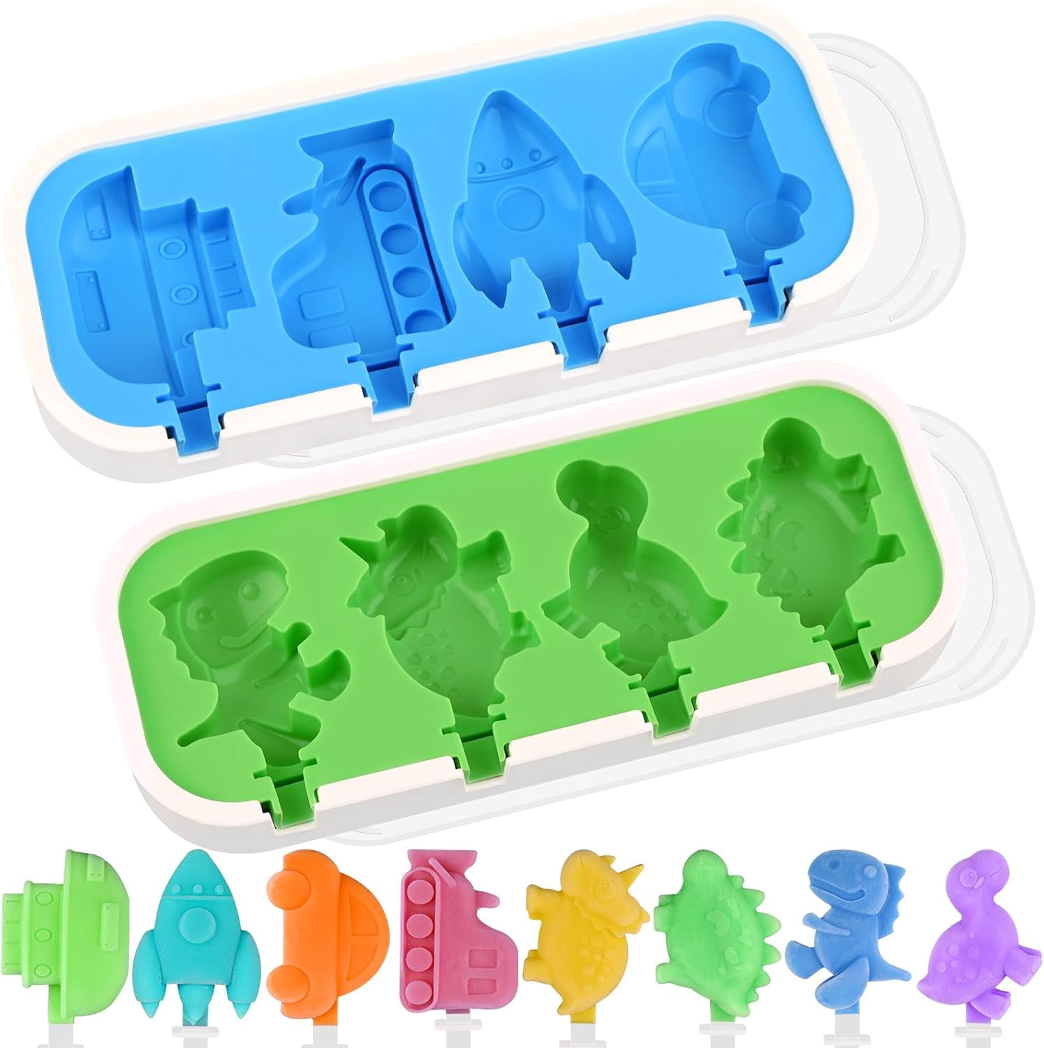 2 Pack Silicone Popsicle Molds with Lid, 4-Cavity Mini Popsicle Molds ...