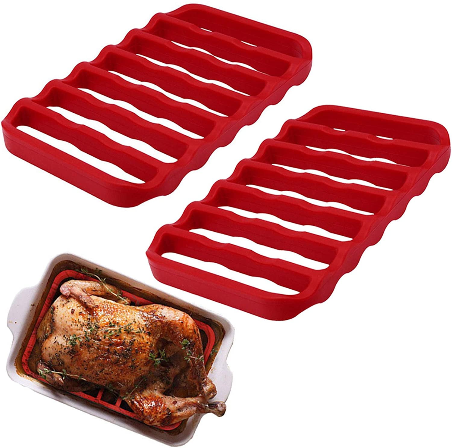 2 Pack Silicone Roasting Racks Non Stick Easy-Clean Cooling Rack for Cooking Baking Steaming ...