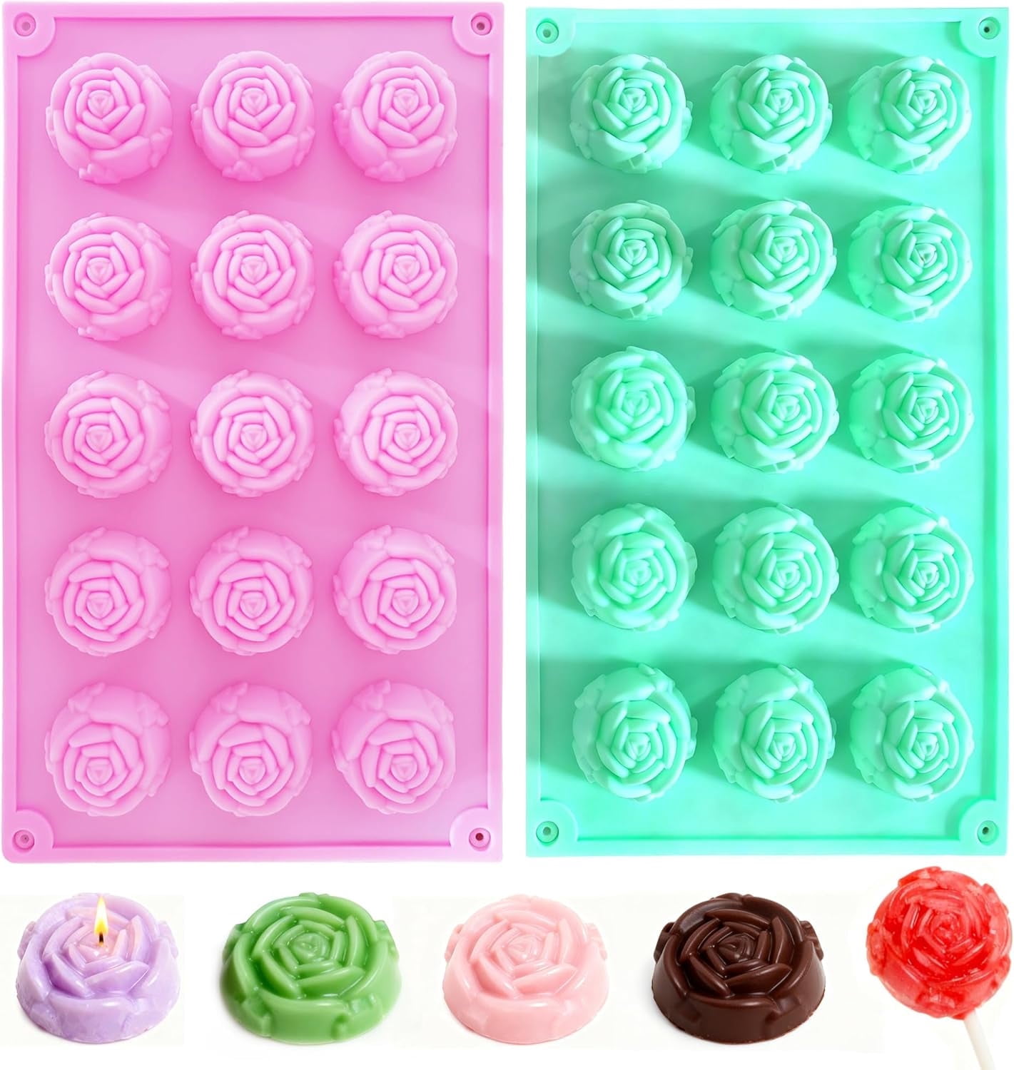 2 Pack Silicone Rose Mold For Strawberries, Non Stick 15 Cavity ...