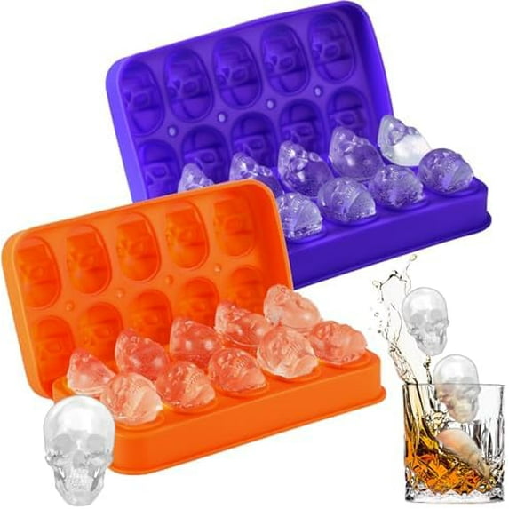 2 Pack Silicone Skull Ice Cube Maker Mold Flexible Skull Ice Cube Tray ...
