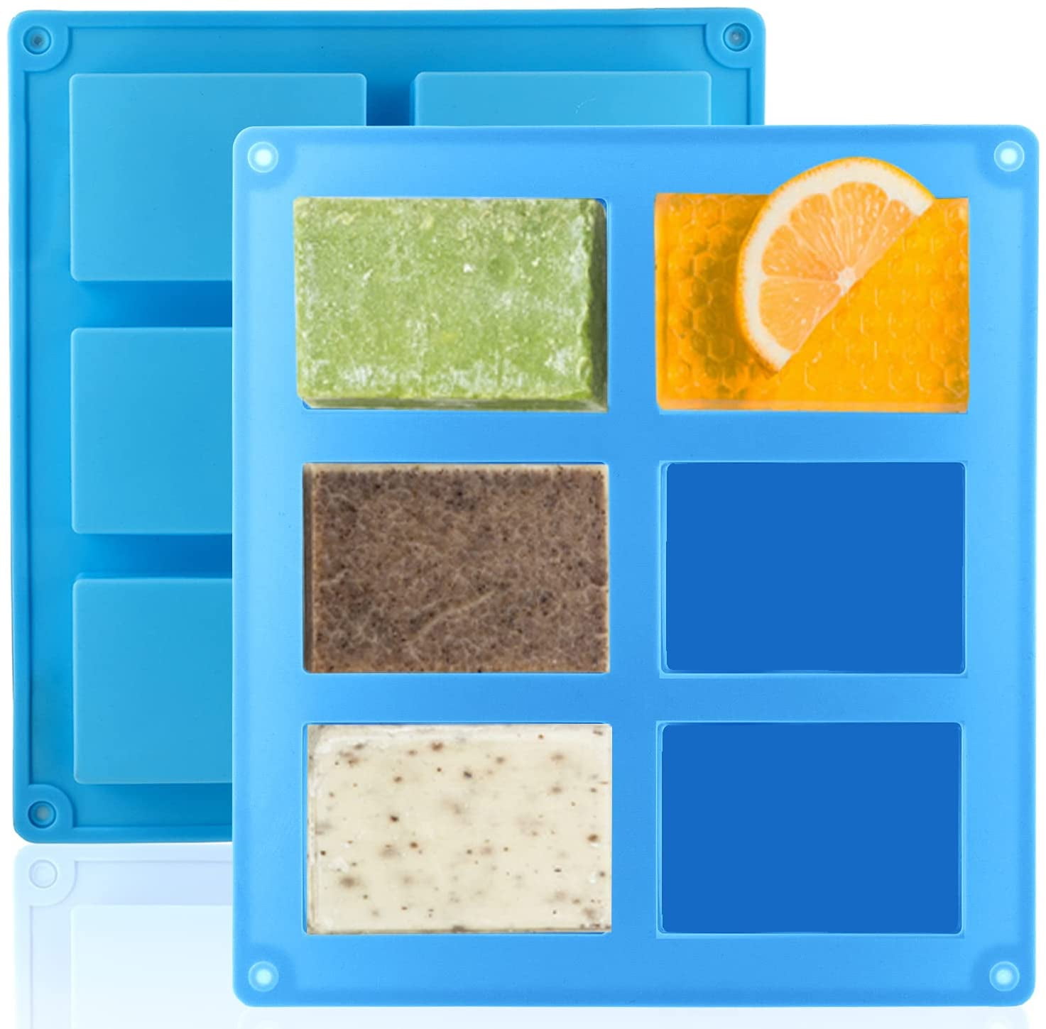 2 Pack Silicone Soap Molds, 6 Cavities Rectangle Silicone Soap Molds ...