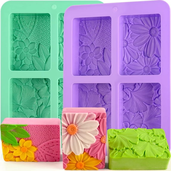 2 Pack Silicone Soap Molds, Rectangle Soap Making Mold, 3D Rectangular ...