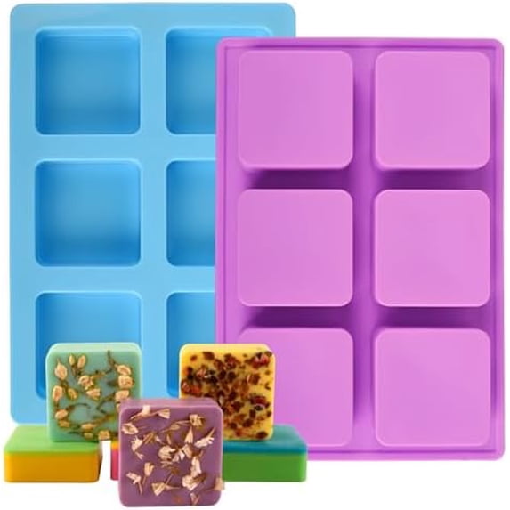2 Pack Silicone Soap Molds for Soap Making, Reusable 6 Cavity Square ...
