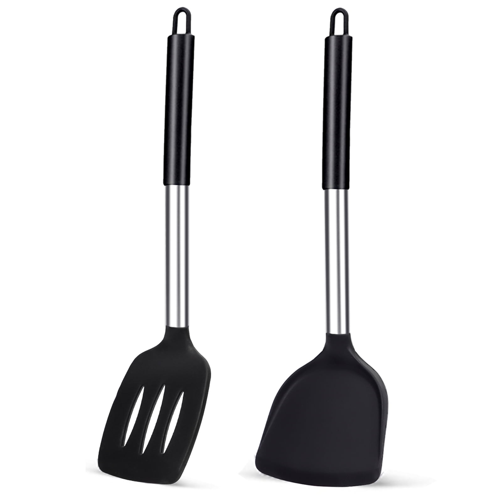 2-Pack Silicone Spatula Turner Set, Nonstick Solid Turner & Slotted ...